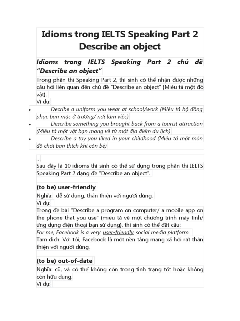 Idioms Trong IELTS Speaking Part 2 Describe An Object | PDF