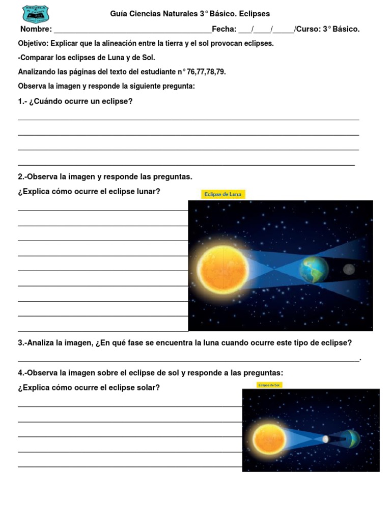 Actividades sobre Eclipses para 3° Básico | PDF | Eclipse | Eclipse solar