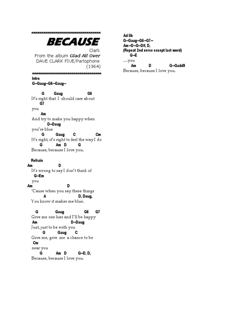 Because - Dave Clark Five Lyrics | PDF