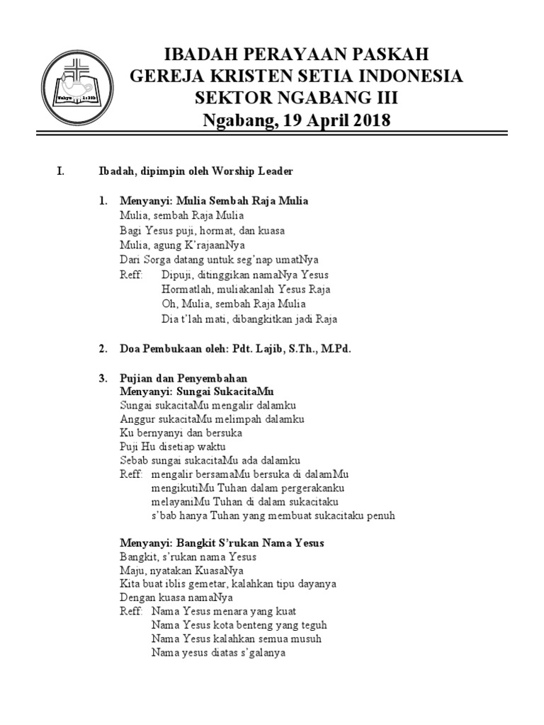 Tata Ibadah Perayaan Paskah GKSI Sektor Ngabang III 19 April 2018 | PDF ...