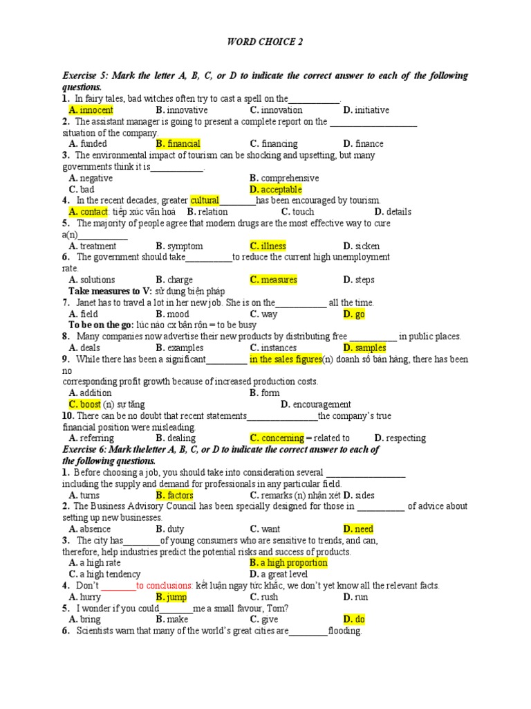 Providing Effective Titles: Word Choice Exercise Document 2 | PDF