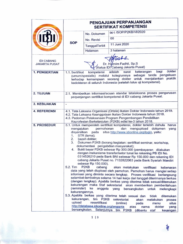 SOP Pengajuan Perpanjangan Serkom | PDF