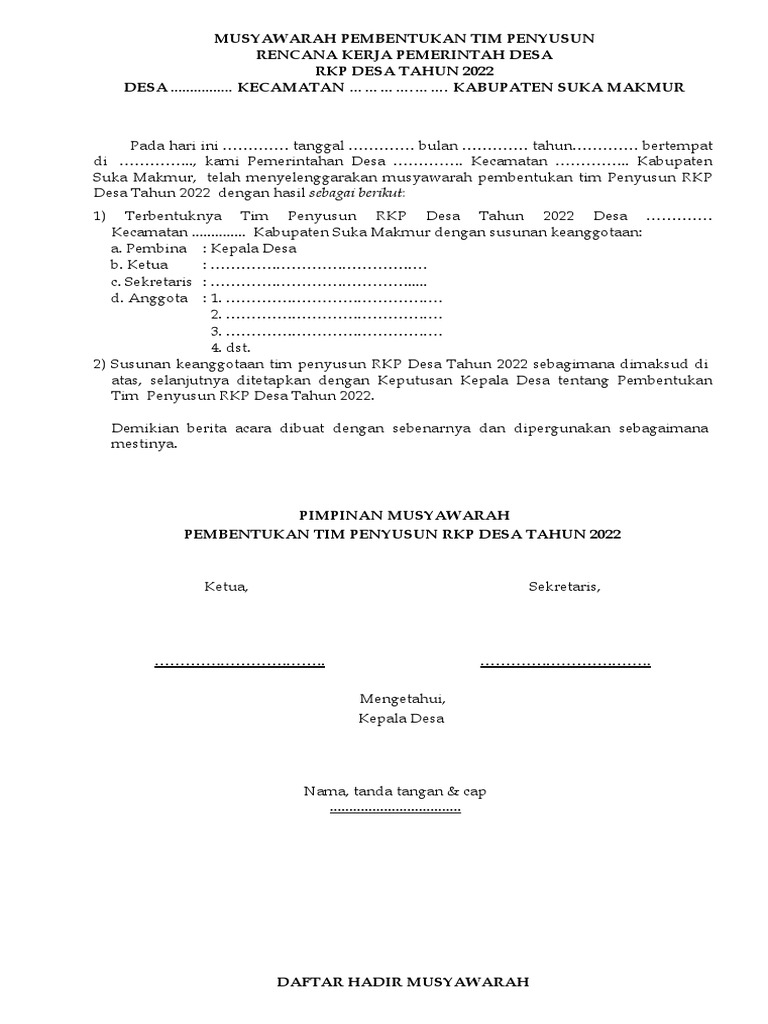 Ba Pembentukan Tim Penyusun RKP Desa | PDF