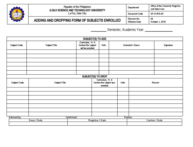 Adding and Dropping Form | PDF