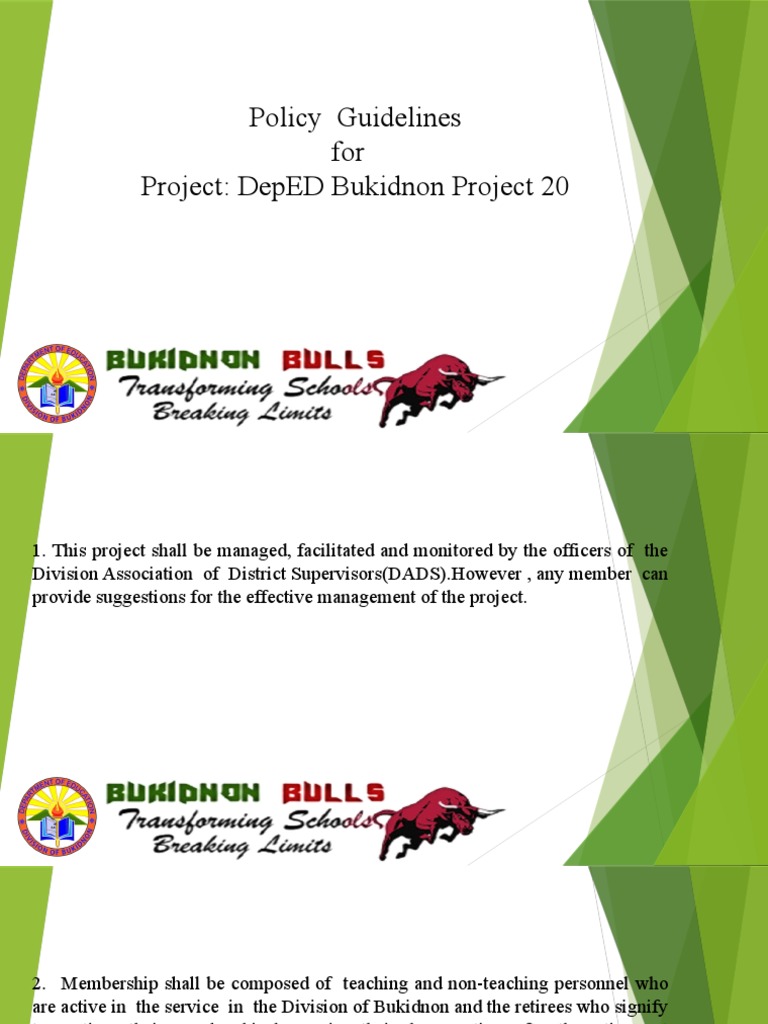 Policy Guidelines For Project: Deped Bukidnon Project 20 | PDF ...