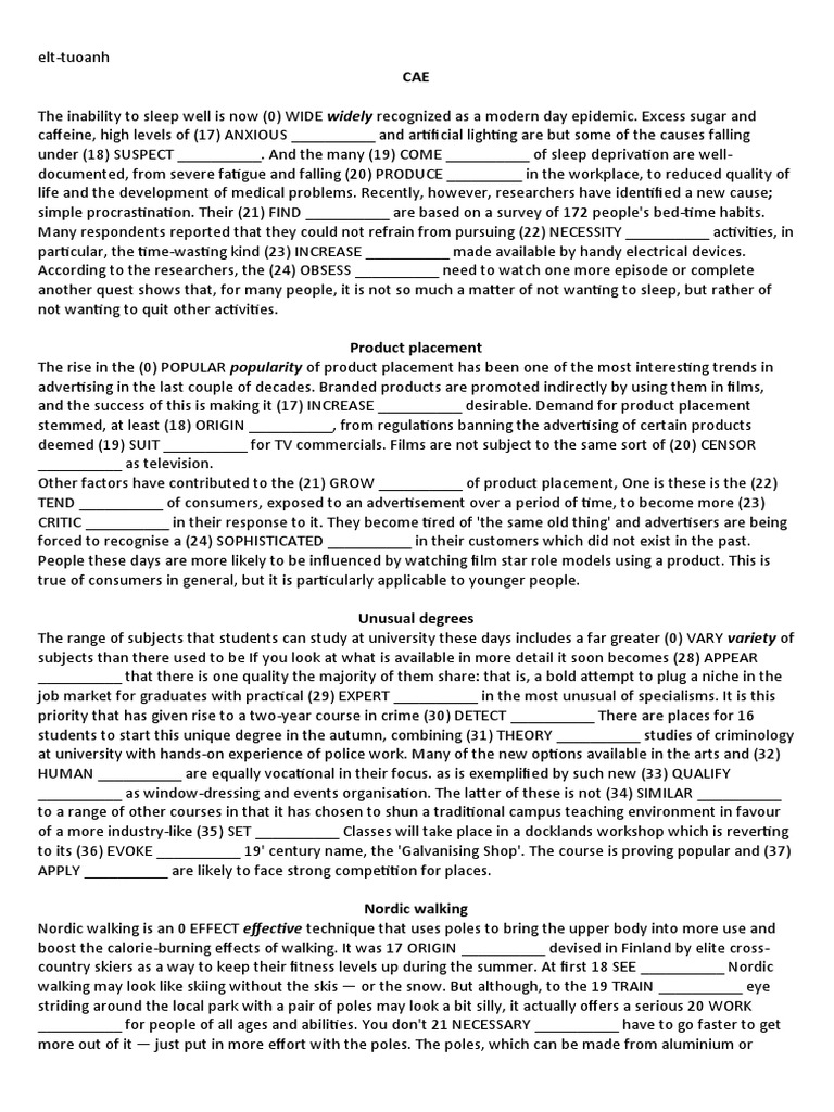 CAE, CPE Word Forms | PDF | Bat | Advertising