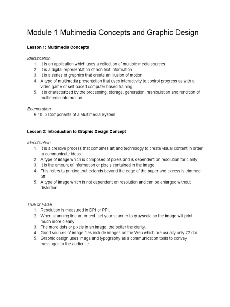 Module 1 Multimedia Concepts and Graphic Design | PDF | Typefaces ...