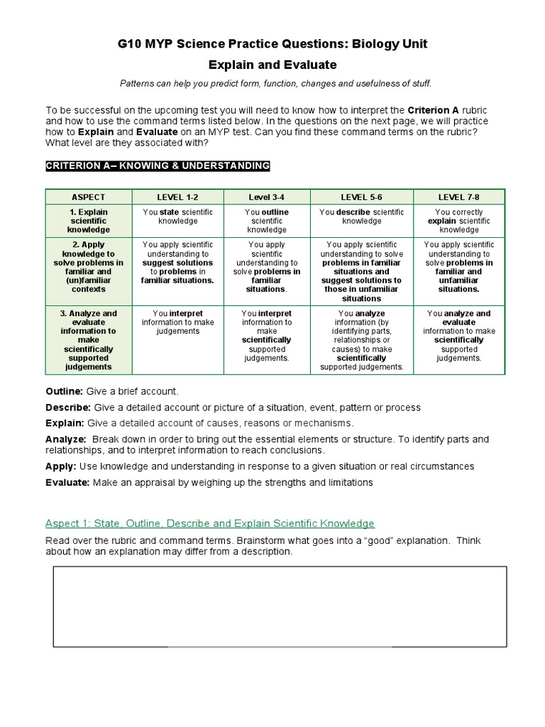 MYP Science Practice Questions - Explain and Evaluate | PDF ...