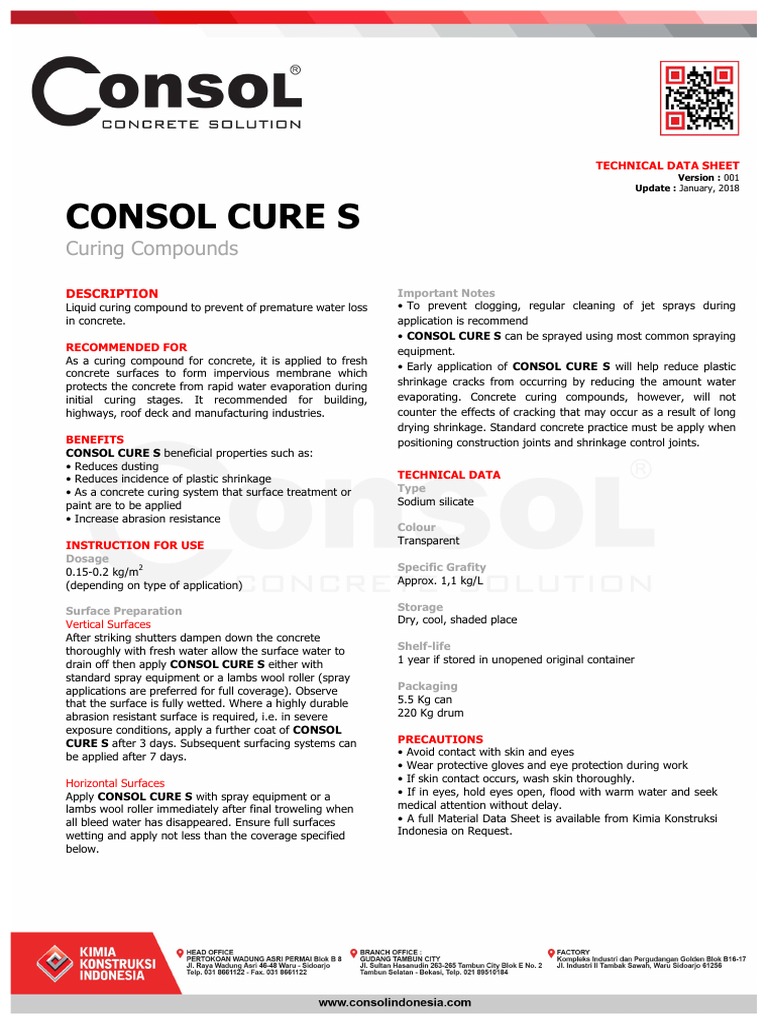 TDS Consol Cure S | PDF | Concrete | Water