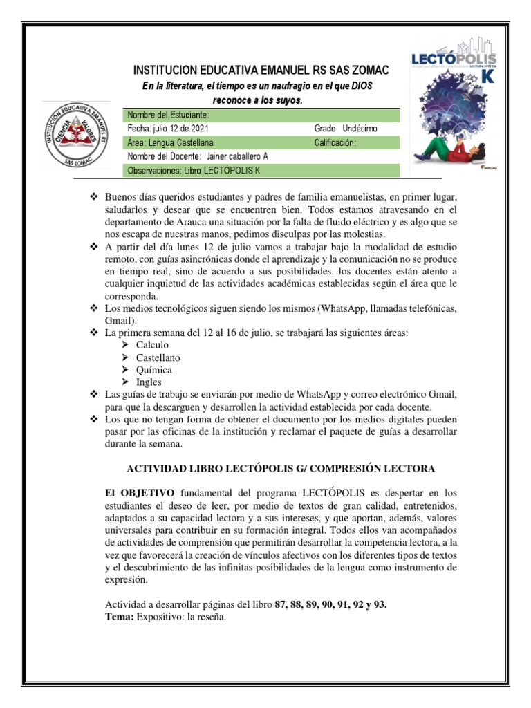 11° Libro Lectopolis La Reseña Semana 1 10-07-2021 | PDF | Autor | Libros