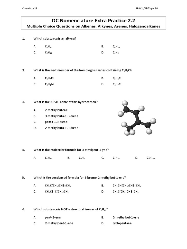 Organic Chemistry Alkenes Worksheet | PDF | Alkene | Physical Sciences