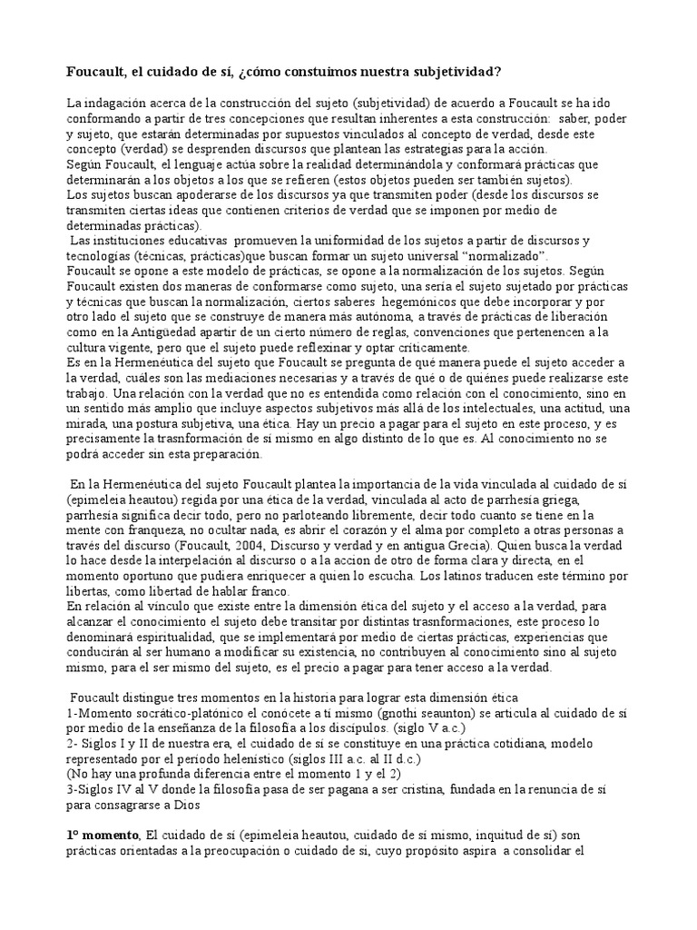Foucault El Cuidado de Si | PDF | Verdad | Michel Foucault