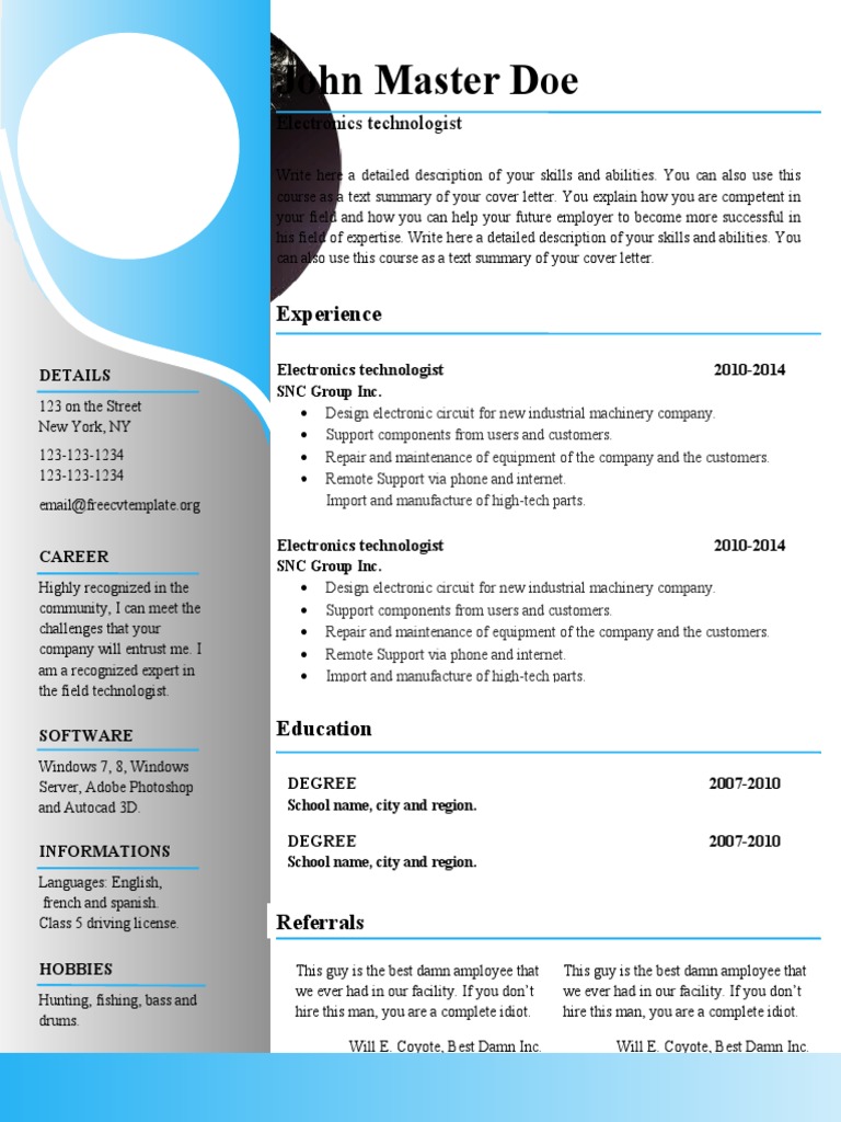 Modern Blue Free CV Template | PDF | Software Development | Computer ...