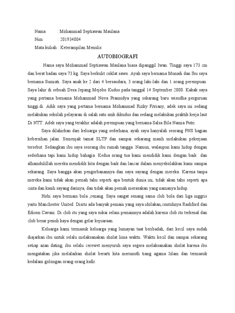 Contoh Autobiografi | PDF | Kesehatan Holistik | Gaya Hidup