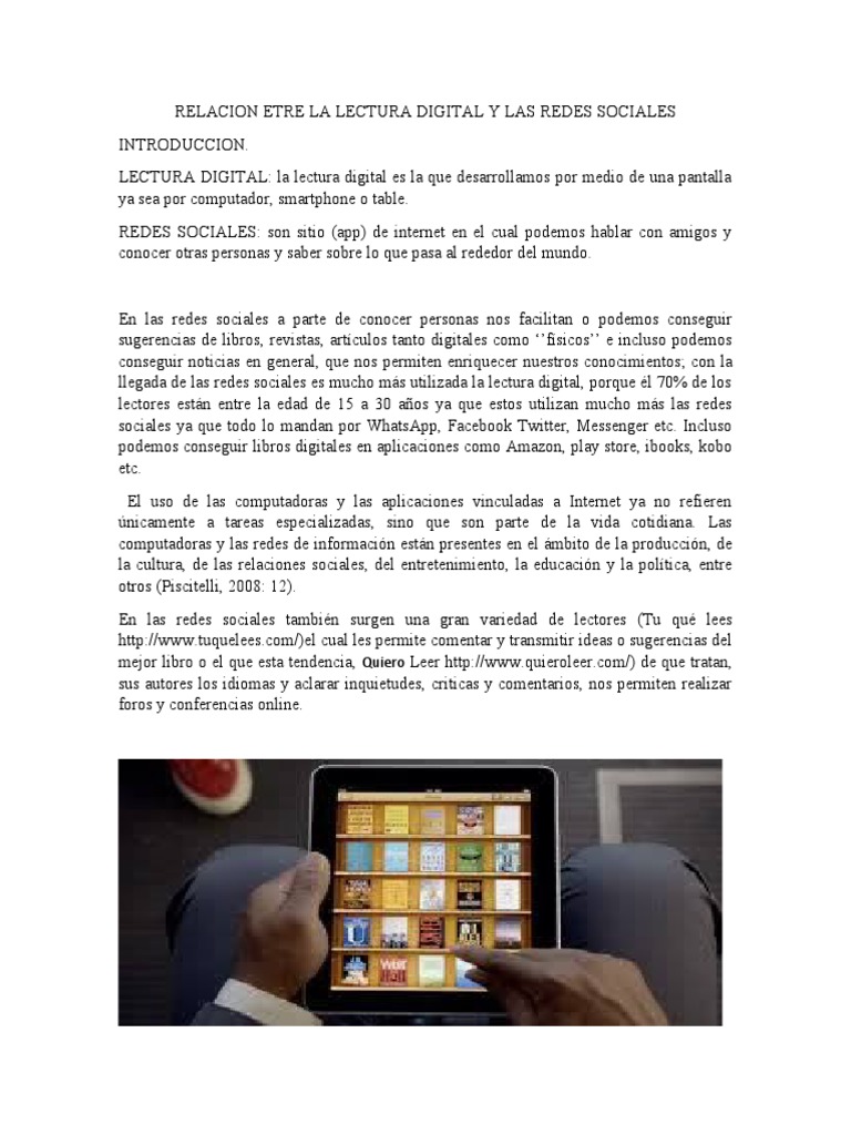 Lectura Digital y Redes Sociales | PDF | Servicio de redes sociales ...