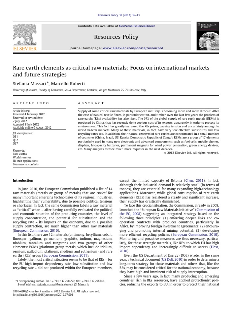 Rare Earth Elements As Critical Raw Materials Focus On International ...