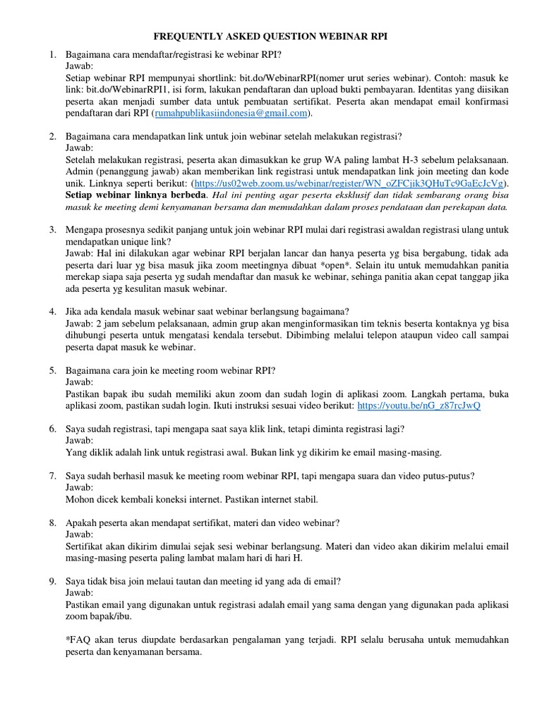 Faq Webinar Rpi | PDF