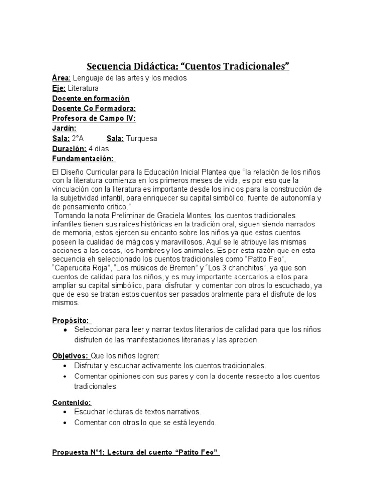 Secuencia Didáctica: Cuentos Tradicionales | PDF | Cuentos | Educación ...