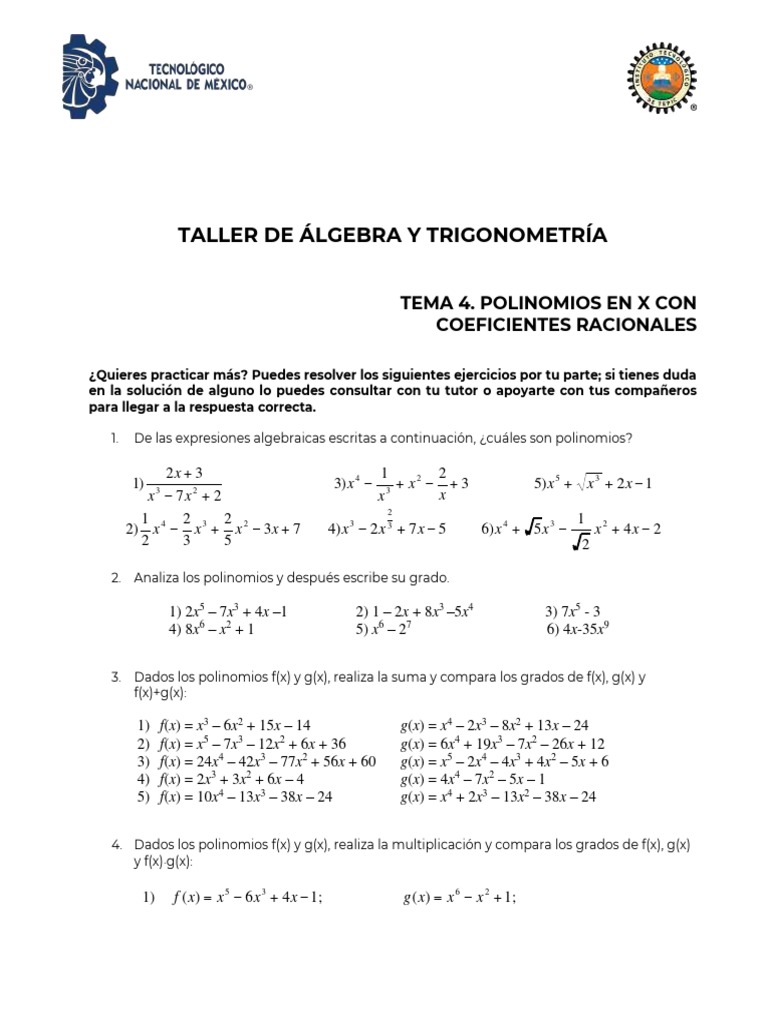 Tema 4. Polinomios en X Con Coeficientes Racionales | PDF | Análisis ...