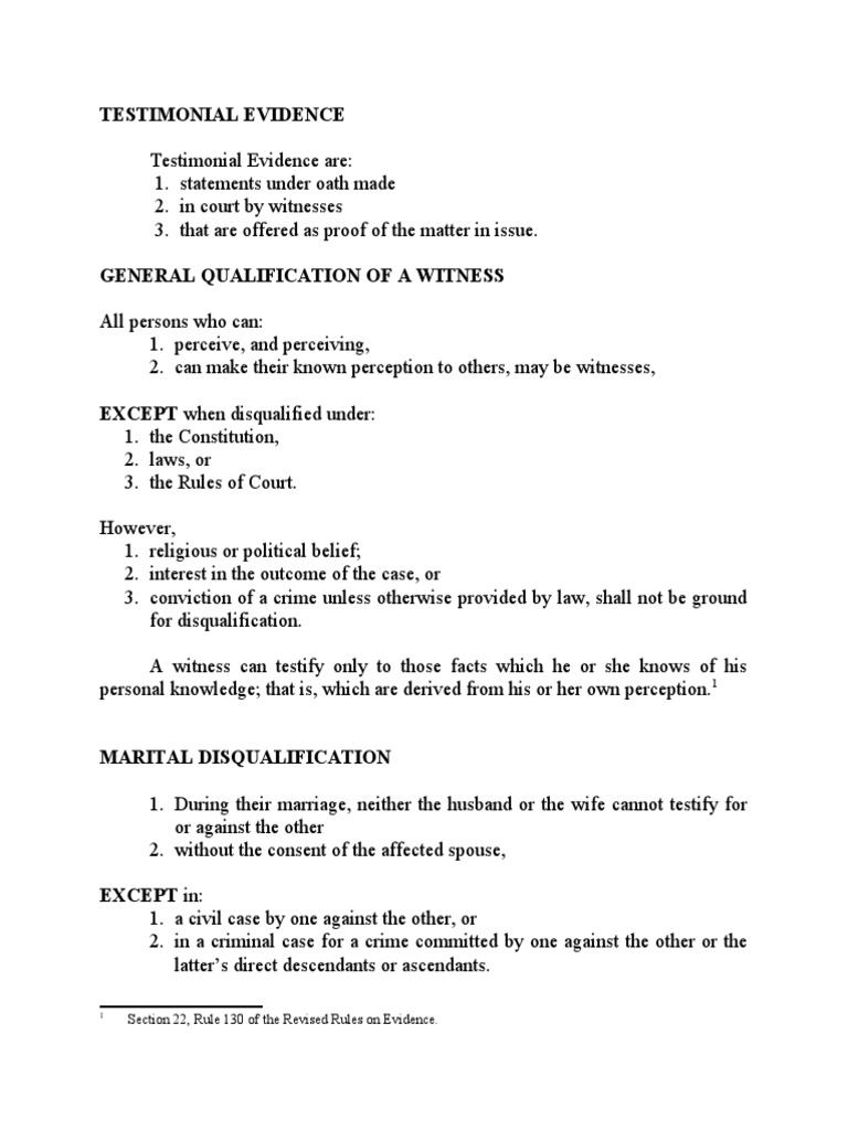 Testimonial Evidence: Section 22, Rule 130 of The Revised Rules On ...