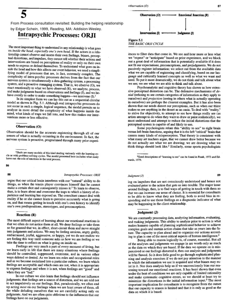 Intrapsychic Processes ORJI by Schein 1999 | PDF
