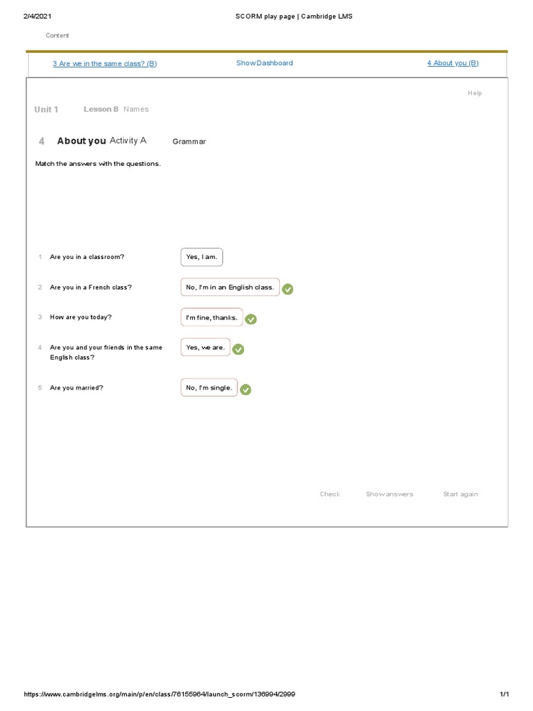 SCORM Play Page - Cambridge LMS 8 | PDF