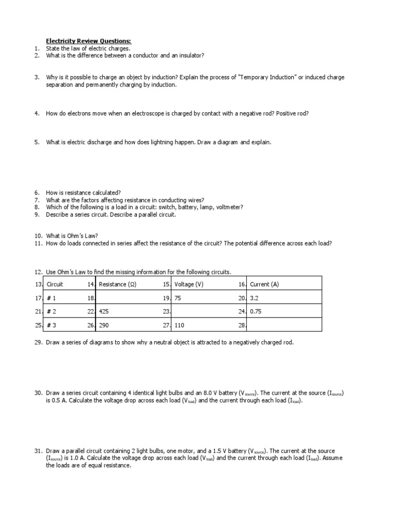 OSSD G9 Electricity Review Questions | PDF | Series And Parallel ...