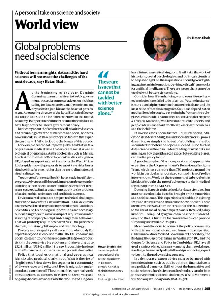 World View: Global Problems Need Social Science | PDF | Science ...