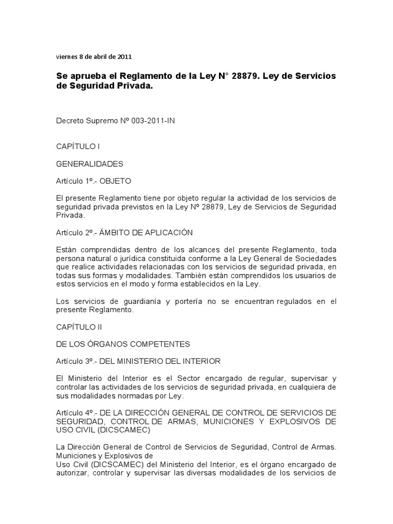 Ley 28879 | PDF | Policía | Seguro