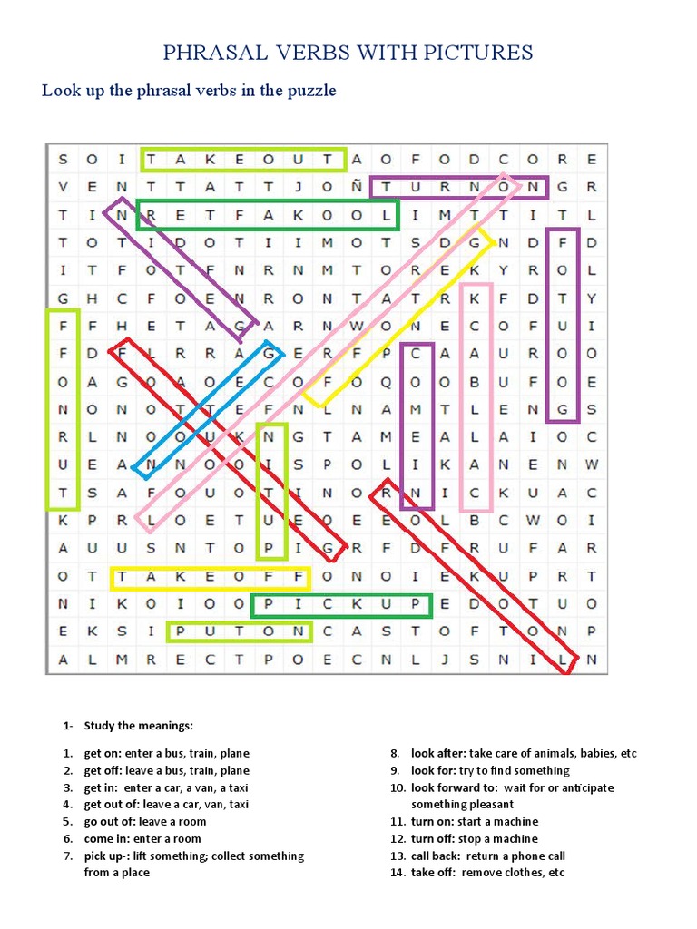 Phrasal Verbs With Pictures: Look Up The Phrasal Verbs in The Puzzle ...