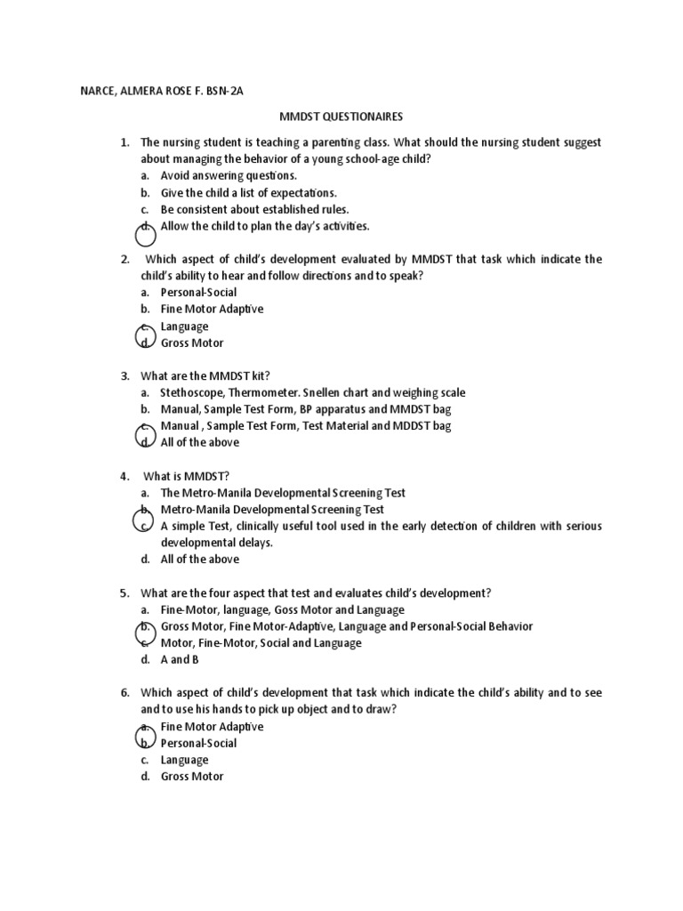 MMDST Questionnaire for Nursing Students | PDF | Screening (Medicine ...