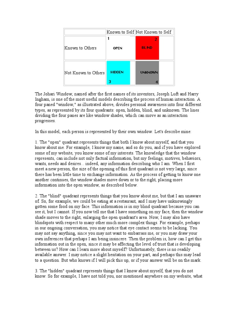 Understanding the Johari Window Model | PDF | Neuroscience | Cognition