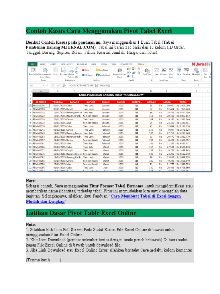Contoh Kasus Cara Menggunakan Pivot Tabel Excel | PDF