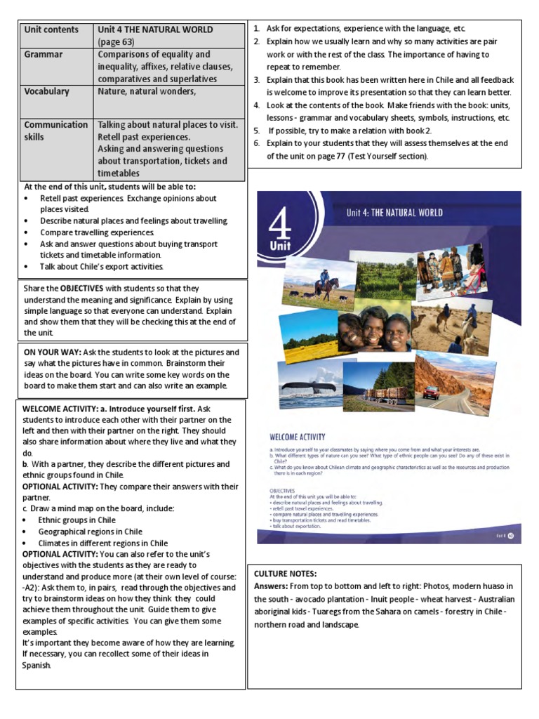 Unit Contents Unit 4 The Natural World Grammar: at The End of This Unit ...