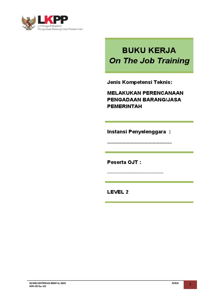 Buku Kerja OJT JK Perencanaan PBJP Level 2 | PDF