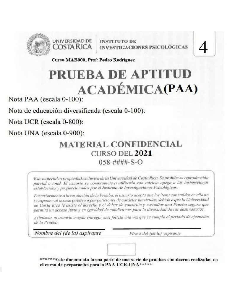 Prueba de Aptitud Académica 4 | PDF | Método científico | Lápiz