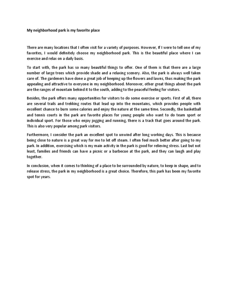 My Neighborhood Park Is My Favorite Place | PDF