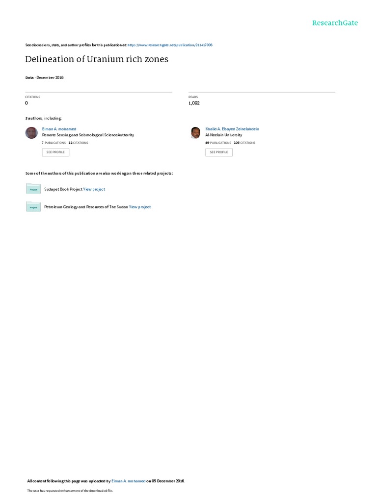 Delineation of Uranium Rich Zones: December 2016 | PDF | Rock (Geology ...