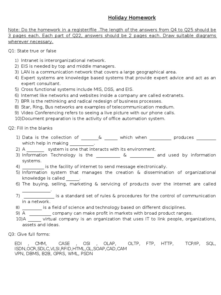 Holiday Homework | PDF | Artificial Intelligence | Intelligence (AI) & Semantics