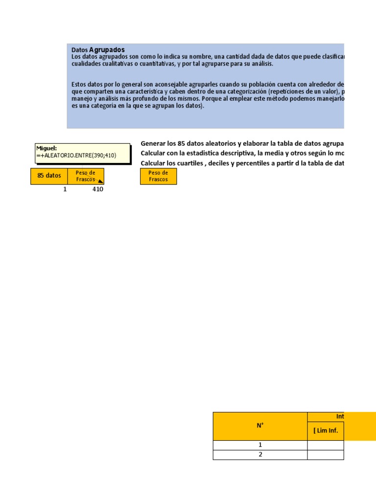 1 Ejercicio Datos Agrupados en Excel | PDF | Cuantil | Estadísticas