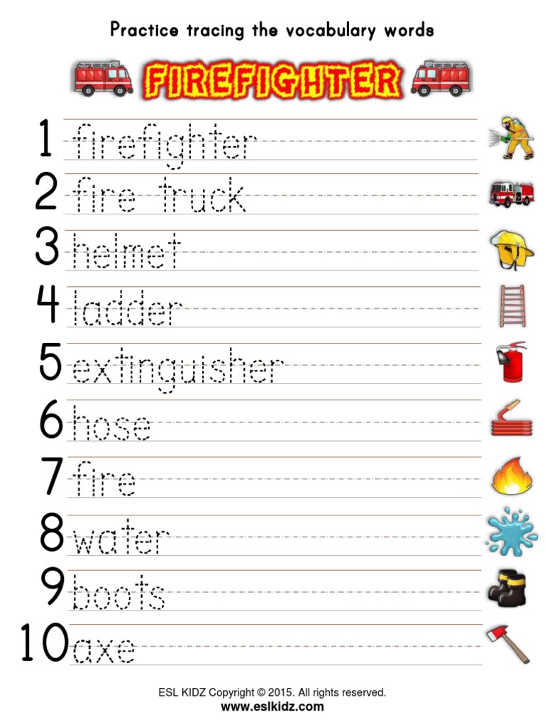 Firefighter Writing Spelling Practice | PDF | English As A Second Or ...