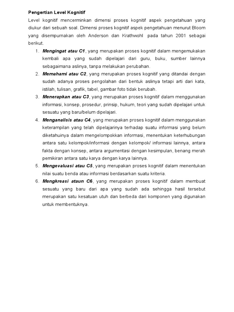 Pengertian Level Kognitif | PDF