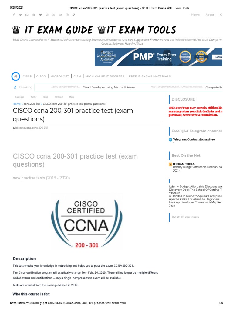 CISCO Ccna 200-301 Practice Test (Exam Questions) | PDF | Cisco ...