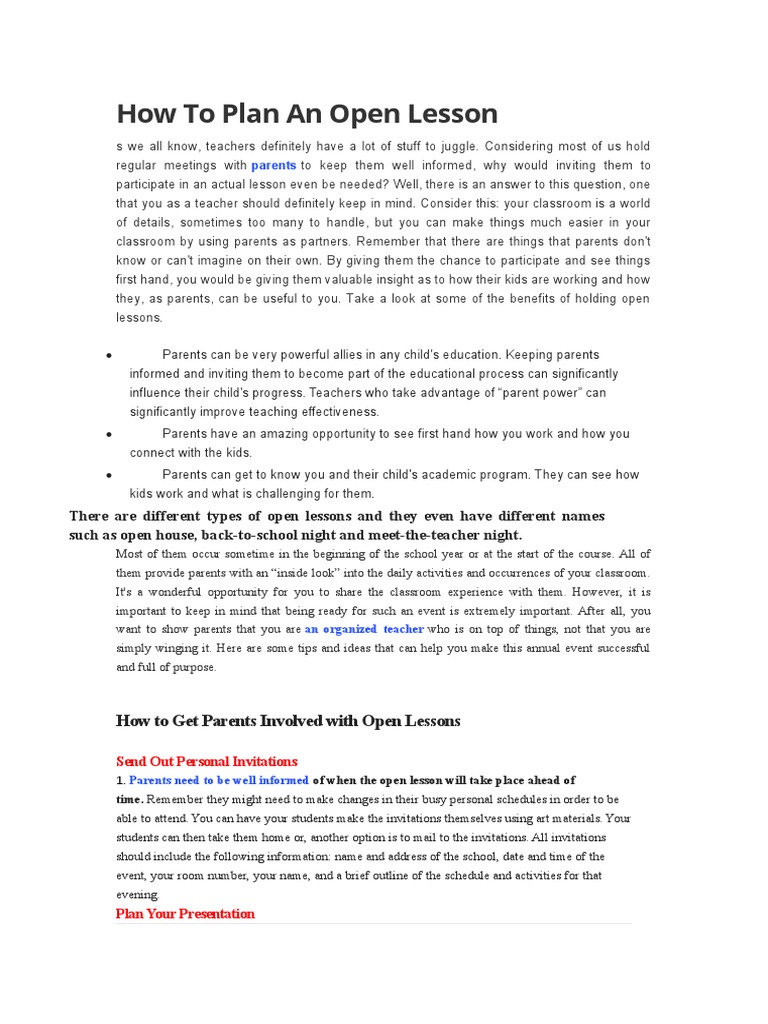 How To Plan An Open Lesson | PDF | Teachers | Classroom