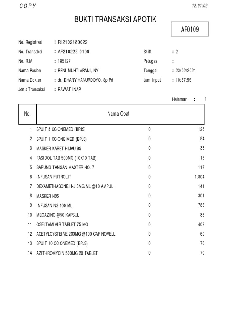 Buktitranscopyapotik Reni Azit Tab | PDF
