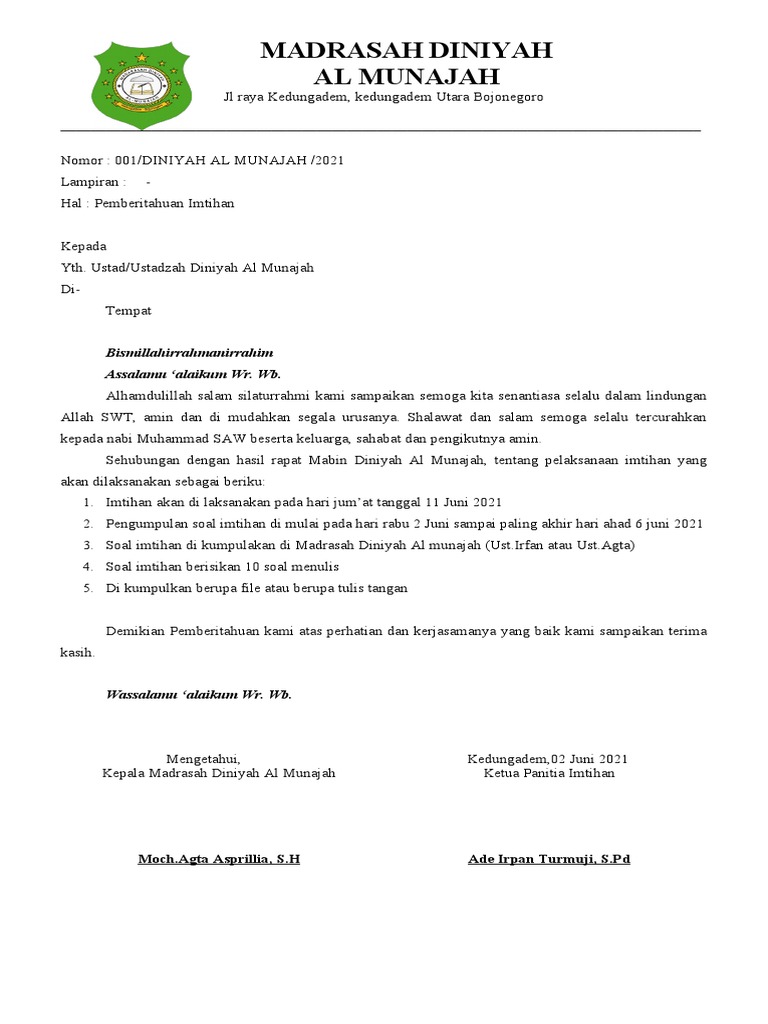 Pemberitahuan Imtihan | PDF