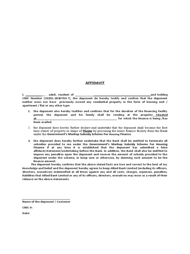 First Time Home Buyer Affidavit | PDF
