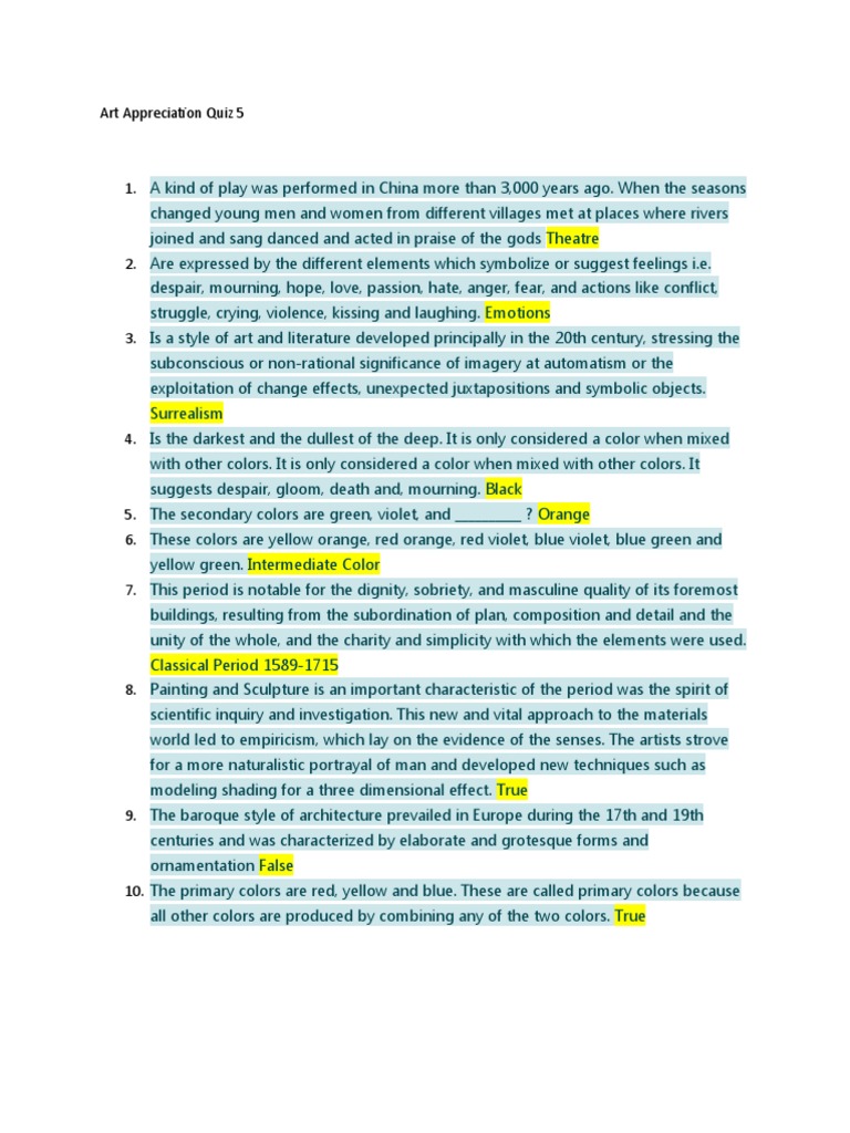 Art Appreciation Quiz Overview | PDF | Classics