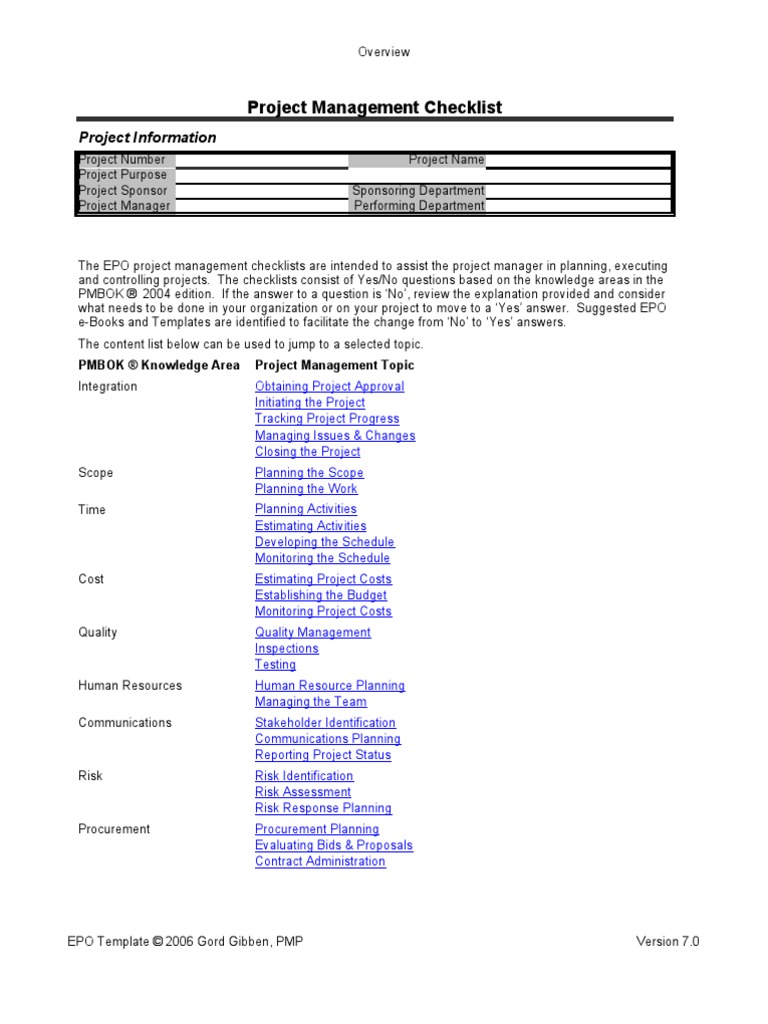Project Management Checklist | PDF | Software Testing | Project Management