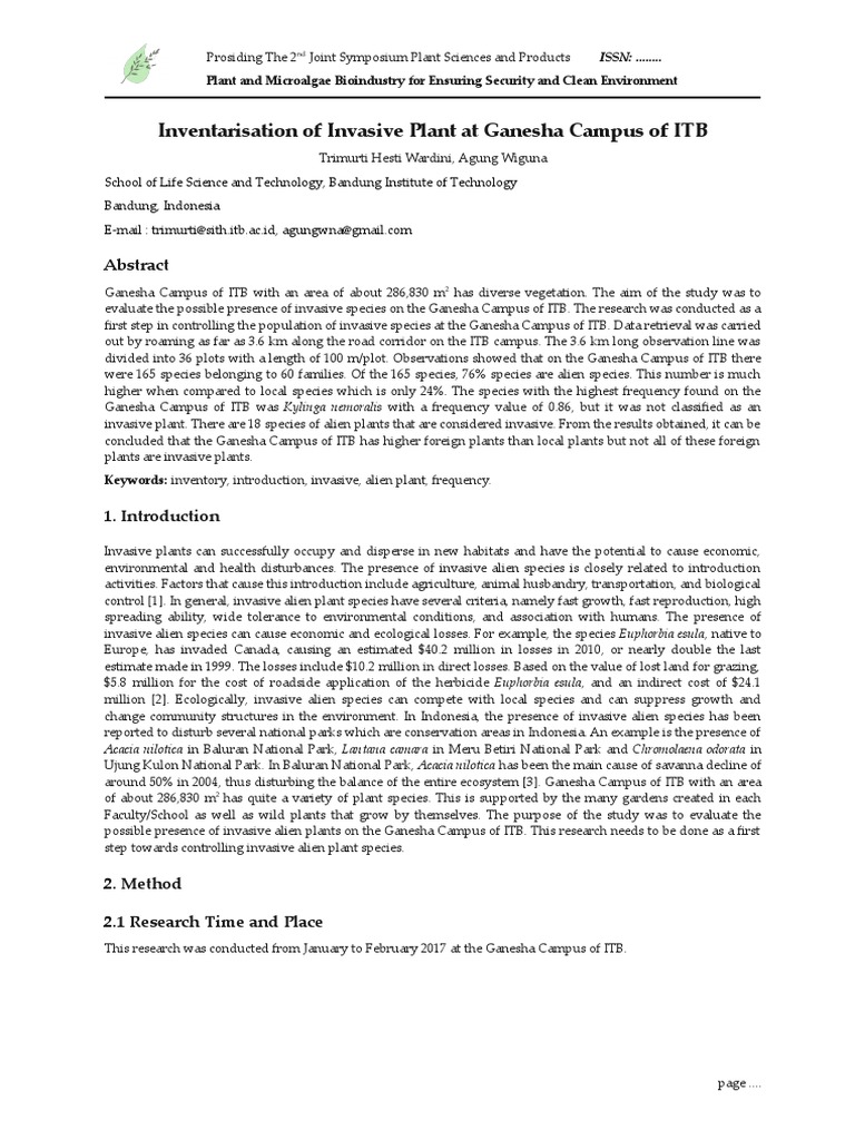 Inventarisation of Invasive Plant at Ganesha Campus of ITB | PDF | Seed ...